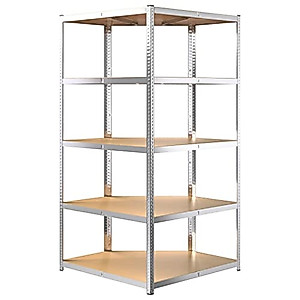 vidaXL 5-Layer Corner Shelf in Silver - Industrial Design - Galvanized Steel and Engineered Wood Construction - Ample Storage Space