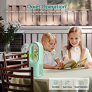 INMORVEN Portable Desk Fan, 11.8inch Battery Operated Bladeless Fan, Small Quiet USB Fan with 3-Speeds, Touch Control, Table Fan for Bedroom Office(Green)