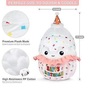 SuzziPals 17 inch Happy Birthday Cake Plush Pillows, Squishable Happy Birthday Stuffed Animal, Cute Plushies Cupcake Birthday Plush Room Decor, Cute Plushies Toys Birthday Gifts for Girls Boys Adults