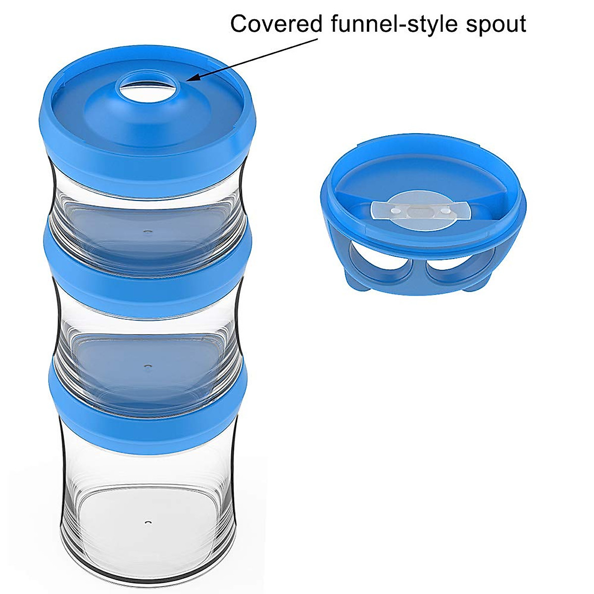 BeneLabel Snack Jars 3-Piece Twist Lock Stackable Containers Travel, Formula Travel Container for Storing Milk, Protein Powder, Snacks, Travel Items, BPA Free(Blue, 28oz)