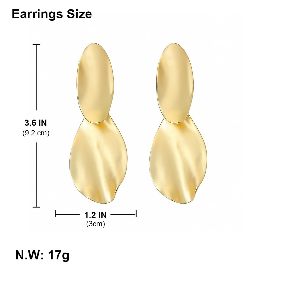 Matte Gold Hammered Long Drop Clip On Earrings Large Unique Statement Clip Earrings for Women