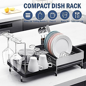 KINGRACK Dish Drying Rack - Extendable Dish Rack - Durable Stainless Steel Dish Drainer for Kitchen Counter with Drainboard Set, Swivel Spout,Utensil Holder