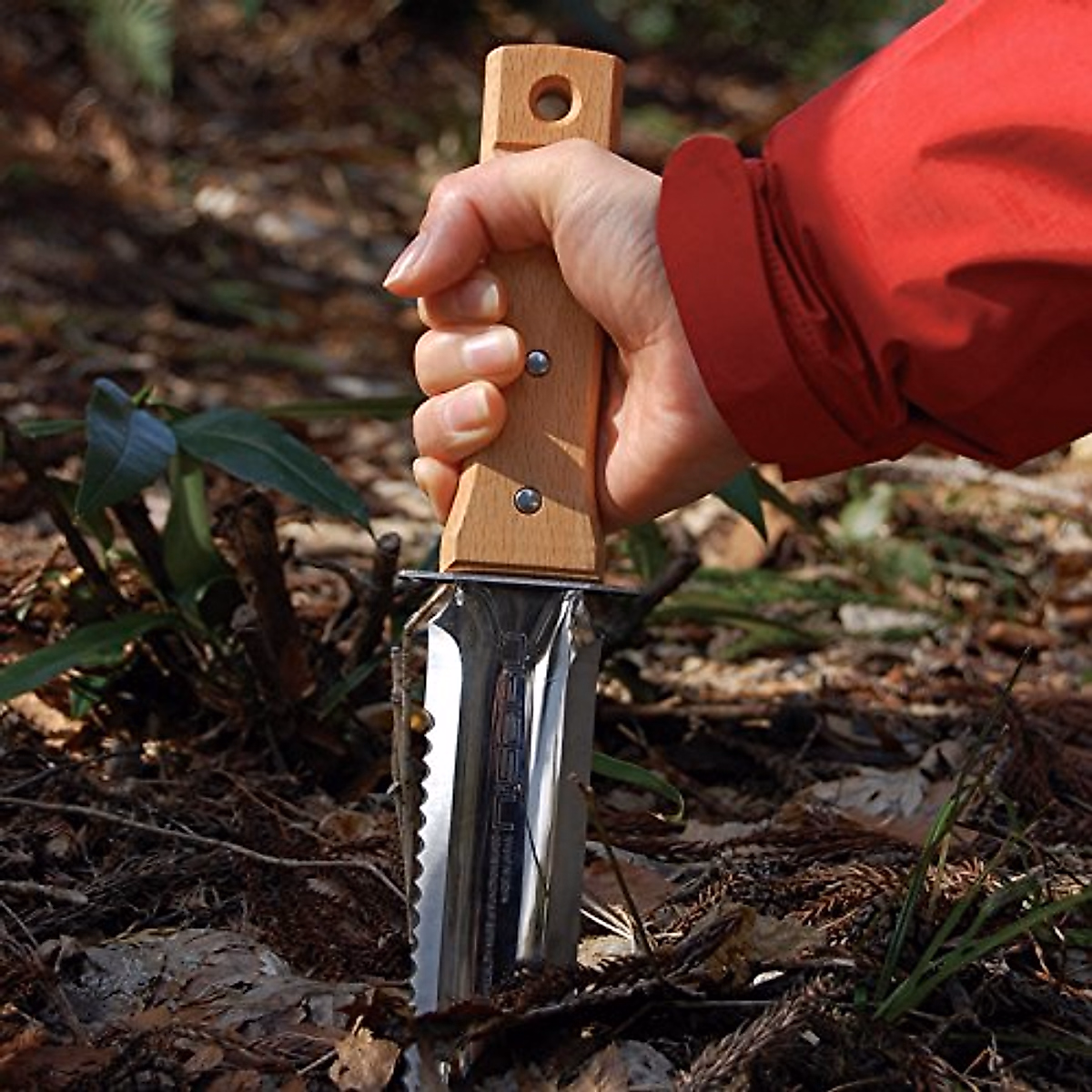 Nisaku NJP651 Hori Weeding & Digging Knife-Hardened HRC58 Edition, Authentic Tomita (Est. 1960) Japanese Stainless Steel, 7.25" Blade, Wood Handle, w/Premium Leather Sheath