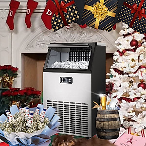 Undercounter Ice Maker Machine Commercial, Built in Nugget Ice Cubes 100 LBS/24H with 33LBS Large-Capacity, Freestanding|Countertop Crushed Ice Machine for Commercial Use Bar Coffee Restaurant Office