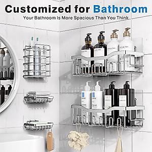 EUDELE Adhesive Shower Caddy, 5 Pack Stainless Steel Bath Organizers With No Drilling, Large Capacity Rustproof Shelves for Bathroom Storage & Home Decor