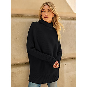 LILLUSORY Womens Turtleneck Oversized Tunic Fall Sweaters 2025 Casual Long Pullover Knit Winter Cute Poncho Fashion Trendy Clothes Outfits Clothing Tops Leggings Black