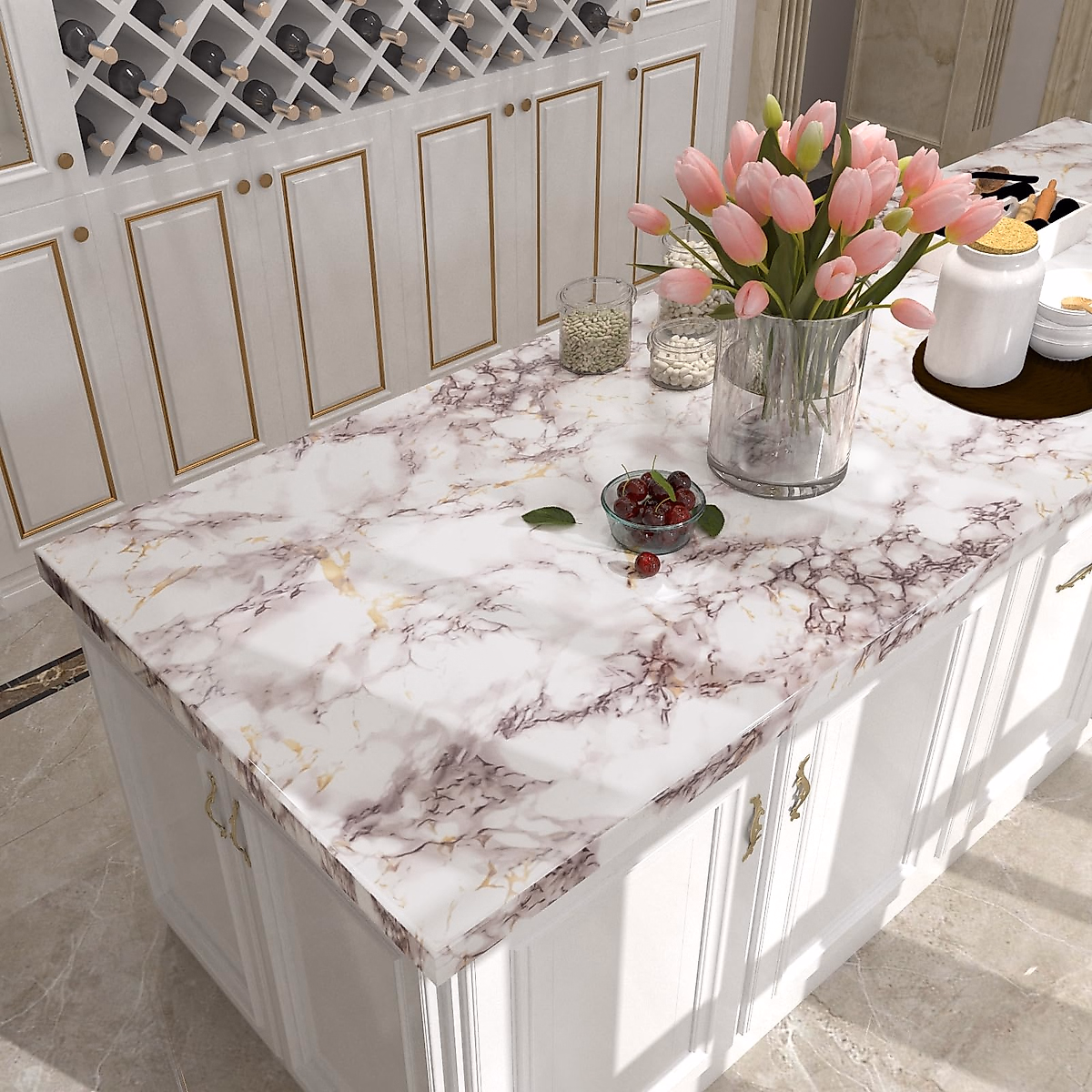 VIOPVERY White Marble Wallpaper Peel and Stick 15.7"x393" White Wall Paper Pull and Stick Contact Paper for Countertops Waterproof Self-Adhesive Marble Contact Paper for Kitchen Desk Cabinet Decor