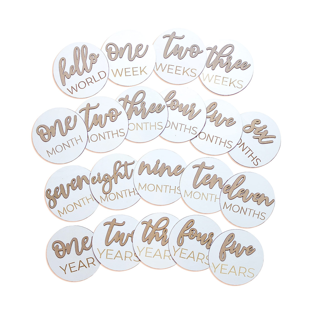 Wooden 3D Monthly Milestone Discs for Baby Photos (20 pcs Set), First Year Monthly Milestone Marker, Includes 1-5 Years, White Stained