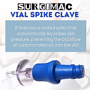 SurgiMac Vial Spike Clave Latex Free Secure Vial Penetration Device Needleless Ergonomic Grip Vial Adapter for Glass Vials Multi Dose Spike for Accessing Glass Vials Medical Supplies – Case of 50