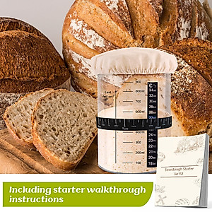 WAVEWISE Sourdough Starter Jar Kit 1000ml - Large Glass Jar for Sourdough - Sourdough Starter Crock - Reusable Sour Dough Starter Jar With Thermometer, Silicone Scraper, Cloth Cover and Lid