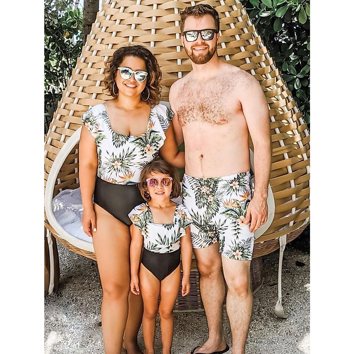 IFFEI Mommy and Me Swimsuits One Piece Monokini Bathing Suits Floral Printed Family Matching Swimwear Women: M