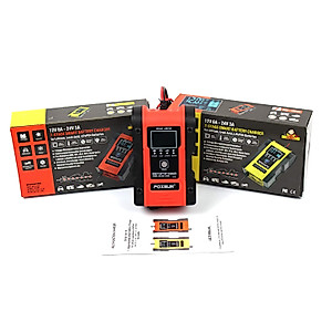 FOXSUR [New Upgrade] Lithium Battery Charger, 12V/24V 6Amp Full Automatic Intelligent Car Battery Charger(lithium batteries, lead-acid batteries, Calcium, etc)/Maintainer Delivers 7 Stage Charging-Red