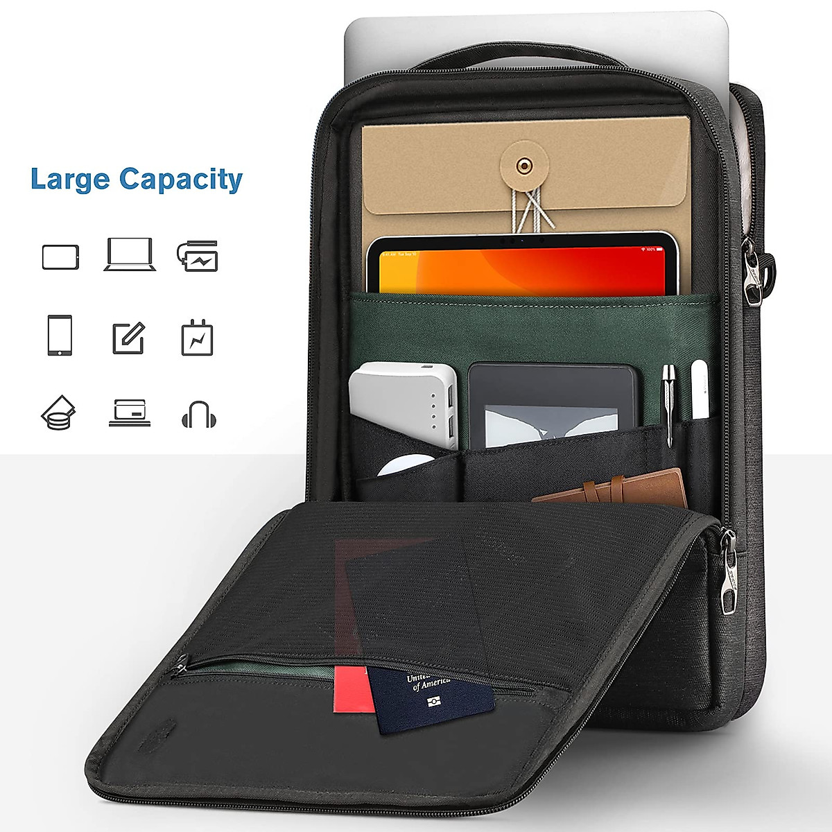 FINPAC 15.6-inch Laptop Shoulder Bag, Protective Computer Carrying Case Compatible with 16.2" MacBook Pro M4/M3/M2/M1, 15-16" MacBook Air/Pro, Surface Laptop/Book, 15.6" HP/Dell/Acer/Samsung, Black