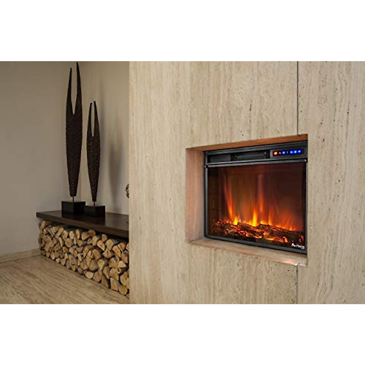 e-Flame USA Breckenridge 25"x20" LED Electric Fireplace Stove Insert with Remote - 3D Logs and Fire (Black)