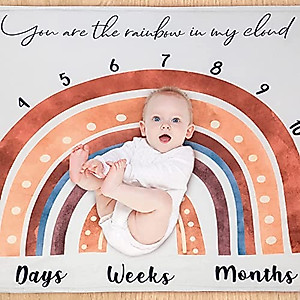 Boho Rainbow Monthly Milestone Blanket Rainbow Newborn Boy Girl Unisex Milestone Blanket Muted Rainbow Baby Monthly Picture Blanket Infant Growth Photography Background Nursery Photo Prop 40 x 50 Inch