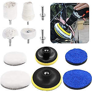 Rustark 10Pcs Polishing Wheel Wool Buffing Pad Microfiber Pads Assortment Kit Includes 4 Cotton Buffing Wheels, 3 Inch 5 Inch Polishing Pad for Drill Buffer Attachment for Polishing and Buffing
