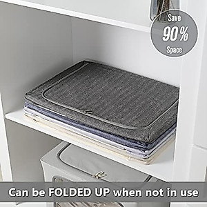 Foldable Clothes Storage Bins 2 Pack, Stackable Metal Frame Clothing Storage Box, Oxford Fabric Organizer Set with Clear Windows&Sturdy Carry Handles(66L,Grey)