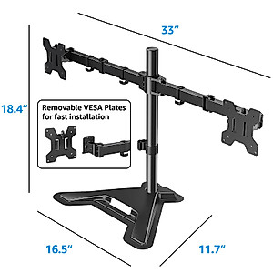 MOUNTUP Dual Monitor Stand - Freestanding & Height Adjustable Monitor Desk Mount, Steady VESA Mount Computer Monitor Stand for 2 Screens up to 27 inches, MU1002