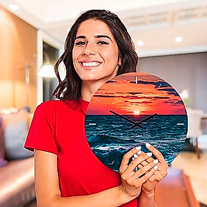 Soul Décor Sea Sunset Wall Clock, Silent Non-Ticking, Battery Operated Kitchen Clock, Aluminum Composite Face, Suitable for Offices, Bedrooms, and Bathrooms 12 Inch Round