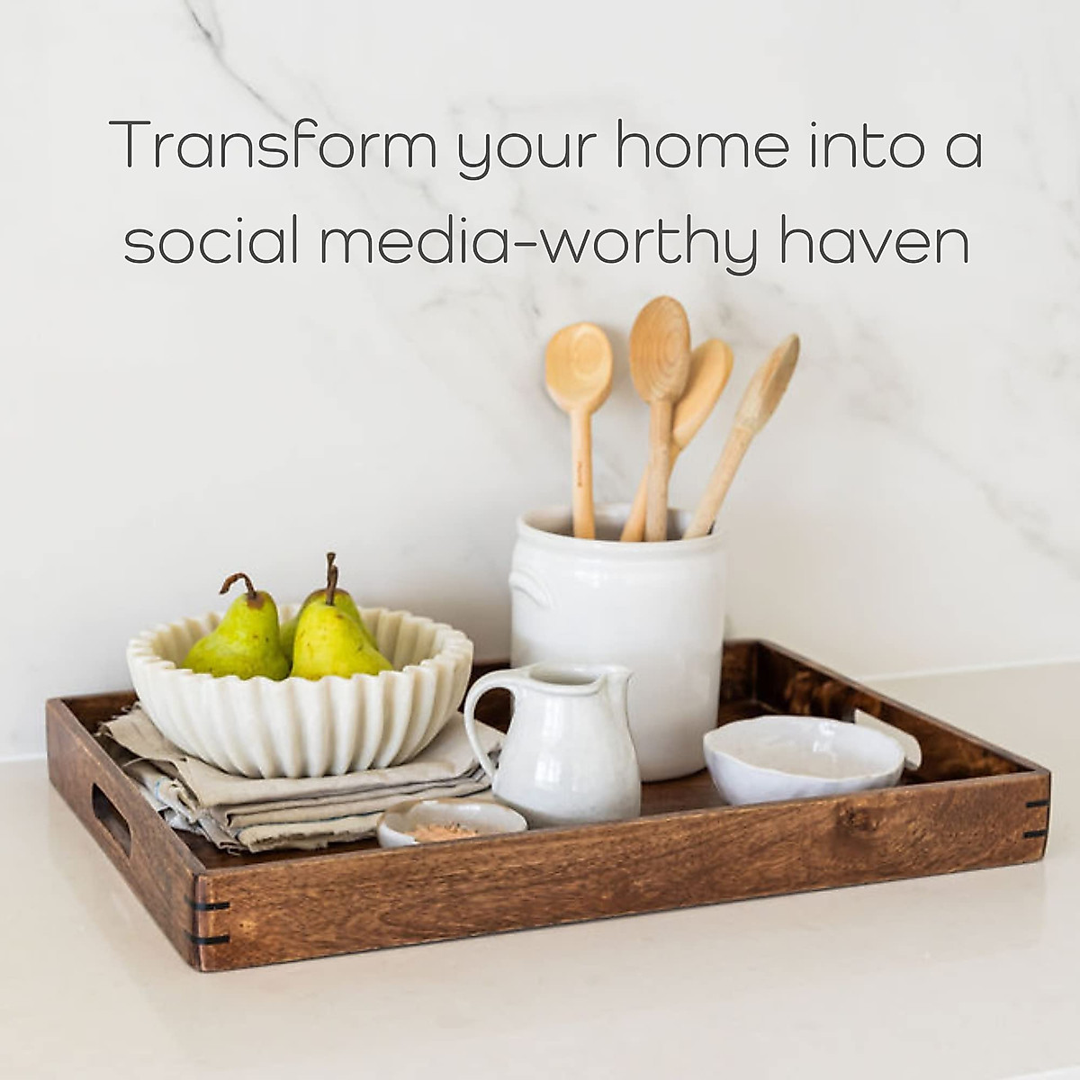 Otucha Large Ottoman Tray 20x14 - Stylish Coffee Table Tray for Living Room, Extra Large Serving Tray for Ottoman, Decorative Wooden Tray for Home Decor & Coffee Bar Accessories (Dark Brown)