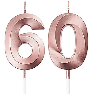 BBTO 60th Birthday Candles Cake Numeral Candles Happy Birthday Cake Topper Decoration for Birthday Party Wedding Anniversary Celebration Supplies (Rose Gold)