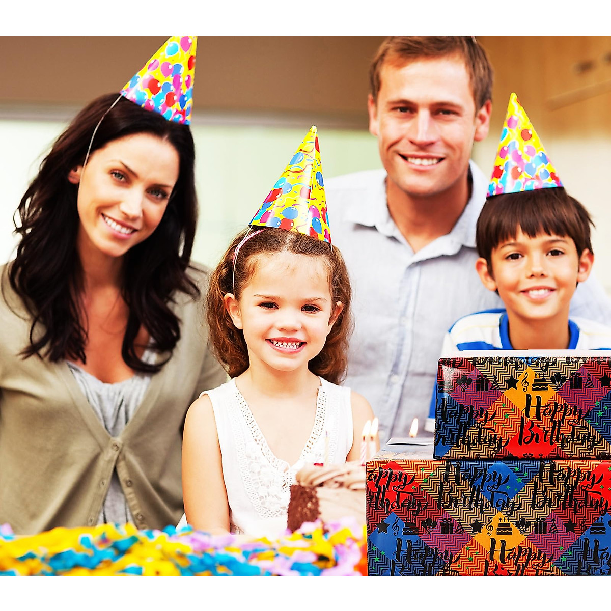 BOLIANNE Birthday Wrapping Paper for Women Men with Cut Lines - Birthday Gift Wrap with Happy Birthday Lettering for Boys Girls Kids - 3 Large Sheets, 27 X 39.4 Inch