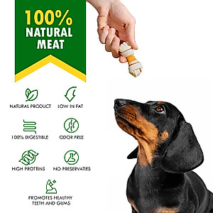 Dog Rawhide Bones Wrapped with Chicken & Pet Natural Chew Treats - Grain Free Meat & Healthy Human Grade Dried Snacks in Bulk - Best Chews for Training Small & Large Dogs - Made for USA