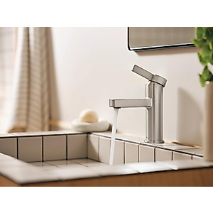 Moen Beric Spot Resist Nickel Modern One-Handle Single Hole Bathroom Faucet with Drain Assembly and Optional Deckplate for Your Bath Sink, 84774SRN