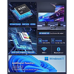 KAMRUI AK2 Plus Mini PC, Intel 12th Gen Alder Lake- N100(up to 3.4GHz) Mini Tower Computer, 16GB DDR4 RAM 500GB SSD Mini Computer Windows 11 Support 4K HD/WiFi 5/BT4.2/Gigabit Ethernet for Home/Office