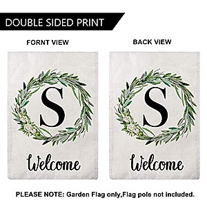 ULOVE LOVE YOURSELF Welcome Decorative Garden Flags with Letter S/Olive Wreath Double Sided House Yard Patio Outdoor Garden Flags Small Garden Flag 12.5×18 Inch