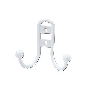Geesatis 10 pcs Double Prong Robe Hook Utility Coat Hooks White Metal Robe Clothes Hangers with Mounting Screws