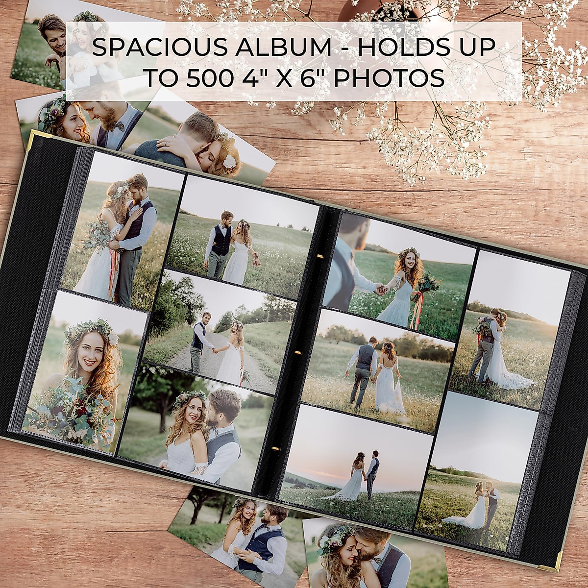 Beautiful Linen Photo Album For 4x6 Photos - Safely Holds Up To 500 Pictures of Unique Memories - The Perfect Large Photo Book To Store All Pictures of Treasured Family, Baby or Wedding Moments