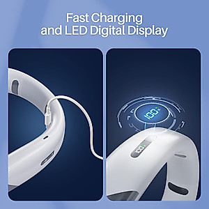 MEGAGURU Portable Neck Fan, 6000mAh Long-lasting Battery, Hands Free Bladeless Portable Mini Fans 5 Adjustable Speed LED Display Personal Fan, Low Noise Lightweight Design, 360° Surround Cooling