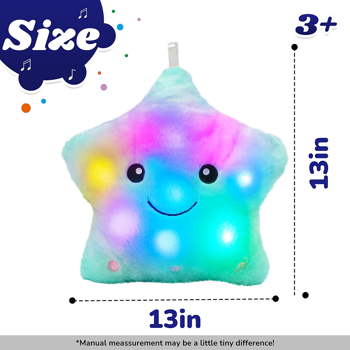Cuteoy 13" Musical Green Star Plush Pillow Glowing Twinkle Night Light Stuffed Animal LED Toys Adjustable Volume Birthday for Girls Boys