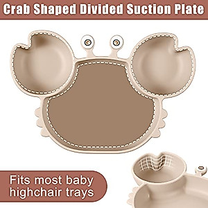 14 Pcs Baby Feeding Set Silicone Baby Led Weaning Feeding Supplies, Suction Bowl Crab Shape Divided Plate Adjustable Bib Soft Spoon Fork Snack Cup with Lid Drinking Cup, Toddlers Self Eating Utensil