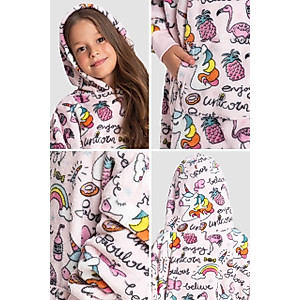 Mad Dog Kids Blanket Hoodie - Wearable Blankets with Cozy Sleeves, Soft Fleece & Sherpa Designs, for Boys & Girls, Ages 4-13, Unicorn, 4-7 Years
