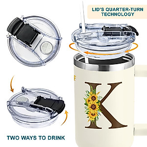 Personalized Birthday Gifts For Women - Sunflowers Monogrammed Cup For Boss Day, Christmas - Customized Gifts For Women, Mom, Wife, Coworkers, Boss Lady, Her - Custom Tumbler With Handle 40oz