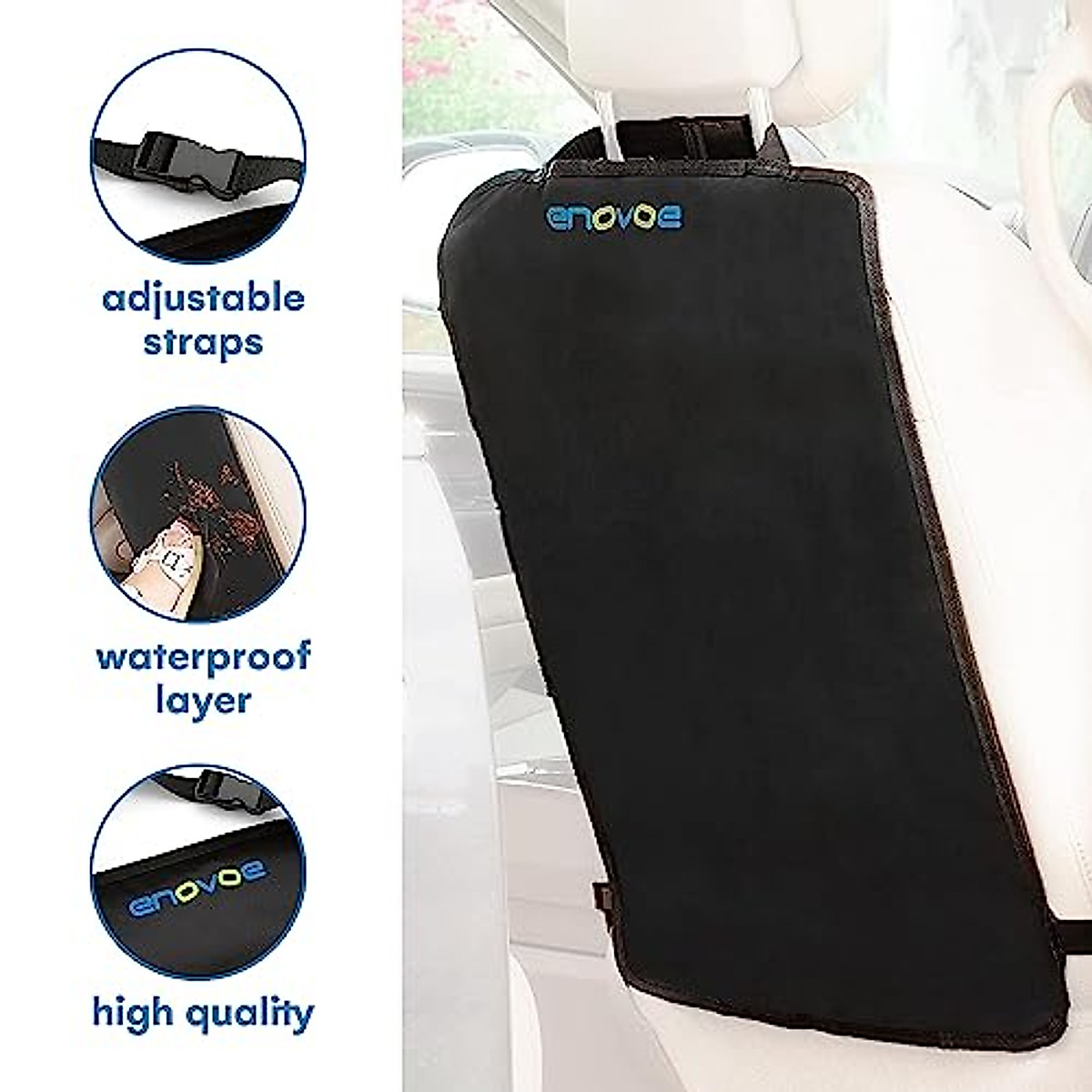 Enovoe Back Seat Protector for Kids car seat Cover - 2 Pack - Quality Car Kick Mats - Waterproof Protection for Upholstery from Dirt, Mud, Scratches - XL Car seat Back Protector Back of Driver Seat