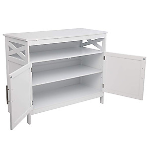 Aoerte Kitchen Sideboard Storage Cabinet, Large Dining Buffet Server Cupboard Cabinet, Console Table with Display Shelf and Double Doors, Idea for Kitchen and Dining,White