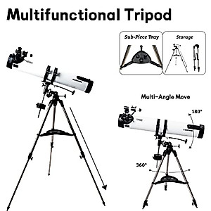 ESSENWI 114EQ Reflector Telescope for Adult Astronomy Beginners - Comes with 3 Eyepieces, 3X Barlow Lens, Moon Filter, and Phone Adapter