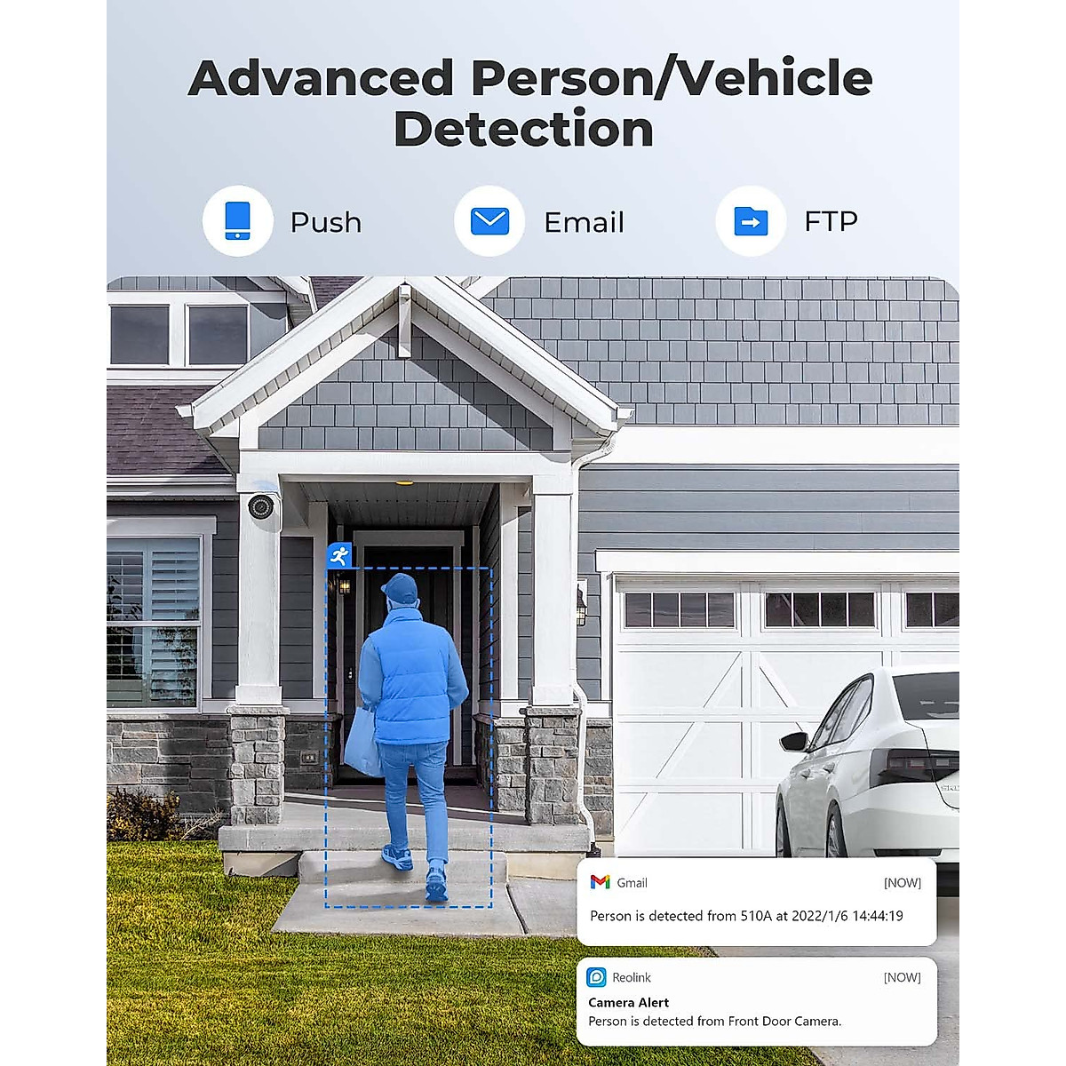 REOLINK PoE Outdoor Home Security Cameras, 5MP Surveillance IP Cameras, Smart Human/Vehicle Detection, Timelapse, 100ft Night Vision, Up to 256GB SD Card, 2X RLC-510A White Bundle 2X RLC-510A-Black