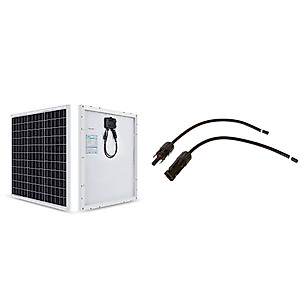 Renogy 50 Watt 12 Volt Monocrystalline Solar Panel (Compact Design) & One Pair of 9In 12AWG Adaptor Kit Solar Cable Wire PV with Female & Male Connectors Connect Solar Panel and Charge Controller