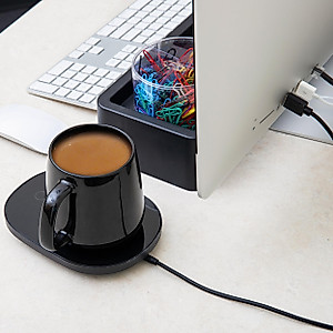 Mind Reader Coffee Warmer and Mug Set, Tea Cup Warmer, Coffee Accesories, Desk, USB Cord, 6.5" L x 4.75" W x 1" H, 2 Pcs, Black