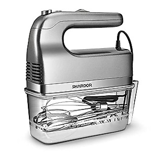 SHARDOR Hand Mixer, 350W Handheld Mixer with Storage Case 5-Speed Plus Turbo Hand Mixer Electric With 5 Stainless Steel Attachments(2 Beaters, 2 Dough Hooks and 1 Whisk), Silver