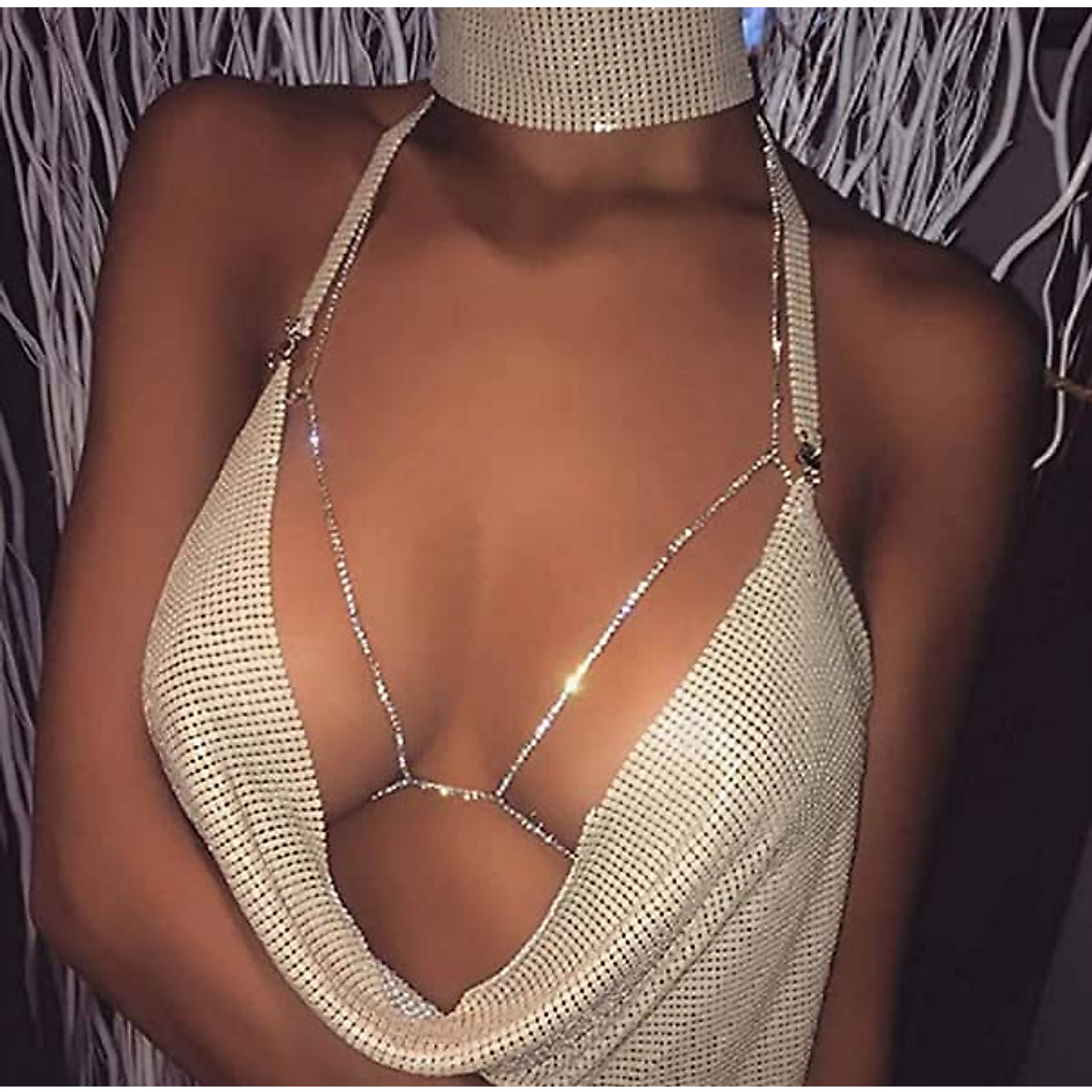Sparkly Crystal Body Chain， Silver Rhinestone Bling Bra Chain， Sexy Bikini Nightclub Body Chain， Boho Sexy Beach Body Chain Accessories for Women and Girls (A)
