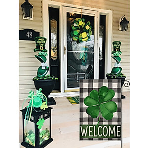 EKOREST St Patrick's Day Garden Flag 12x18 Inch Vertical Double Sided Buffalo Plaid St. Patricks Welcome Shamrock Small Yard Flag for Farmhouse Holiday Spring Outside Outdoor Decoration