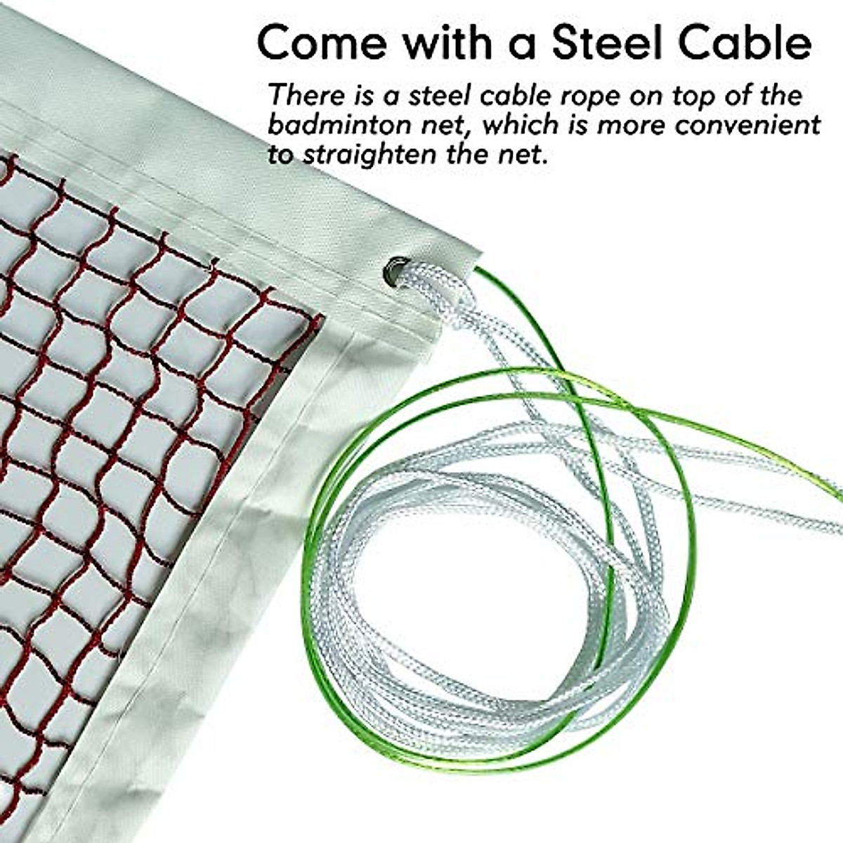 DOURR Badminton Net, Outdoor Indoor Sports Classic Badminton Replacement Net with Steel Cable Ropes for Backyard Beach Garden Schoolyard (20 FT x 2.5 FT)