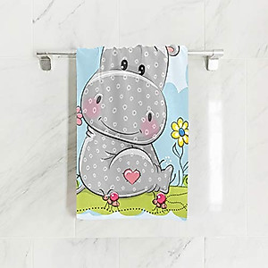 Tarity Cute Cartoon Hippo Hand Towels Super Soft Highly Absorbent Face Towels Hand Towel Bath Towel for Gym Bathroom Kitchen Sports Spa 30"x15"