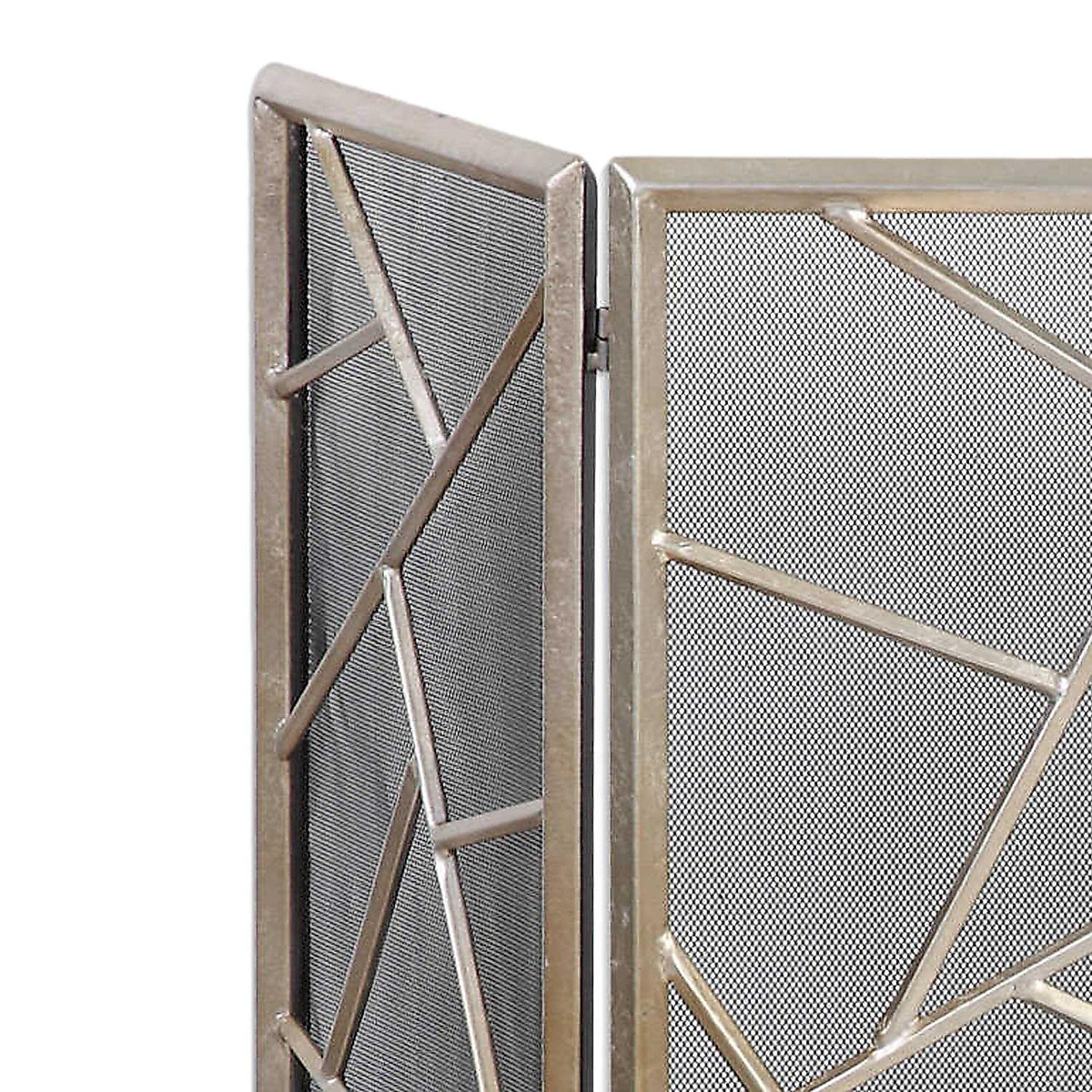 Modern Abstract Silver Panels Fireplace Screen | Tiled Shapes Champagne