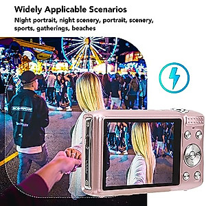 4K Digital Camera, 58MP 16X Zoom Auto Focus Vlogging Camera, Kids Compact Camera with 2.88Inch HD TFT Screen, Face Recognition, Timing Function, Fixed Focus Macro (Pink)